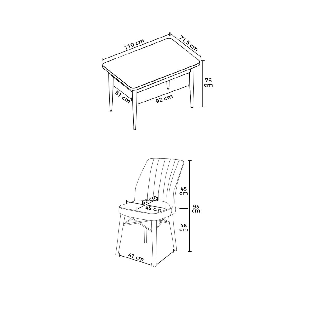 Babuu.gr Dining Table & Chairs Set (5 Pieces) Arp - Black Marble, Brown ...