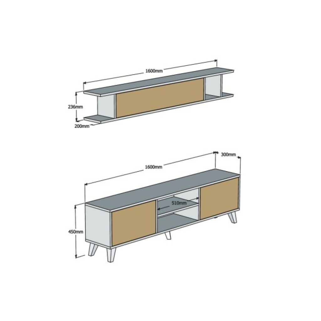 Babuu.gr TV Unit Italo - White, Pine White Pine