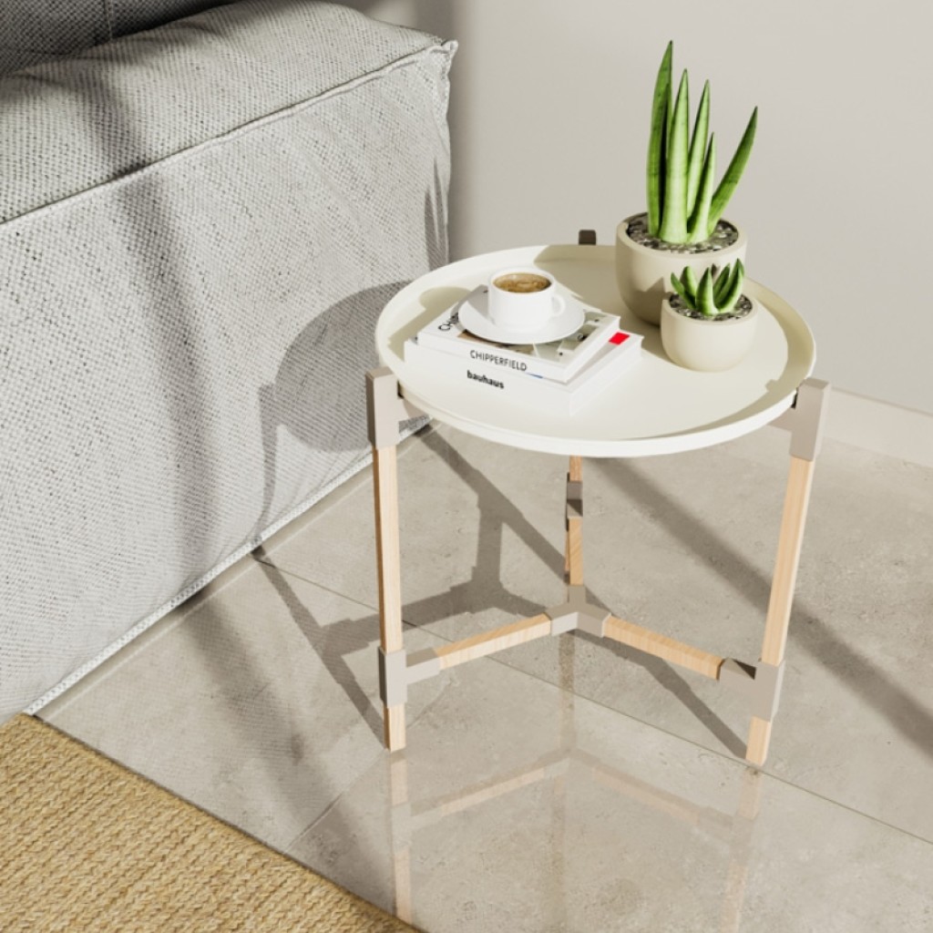 Babuu.gr Τραπεζάκι βοηθητικό ξύλινο - πλαστικό χρώμα μπεζ Φ46x53εκ.